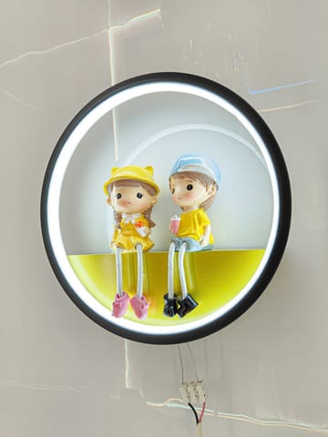 Round LED Wall Light for Kids - Cute Boy and Girl Design | 28 cm Diameter