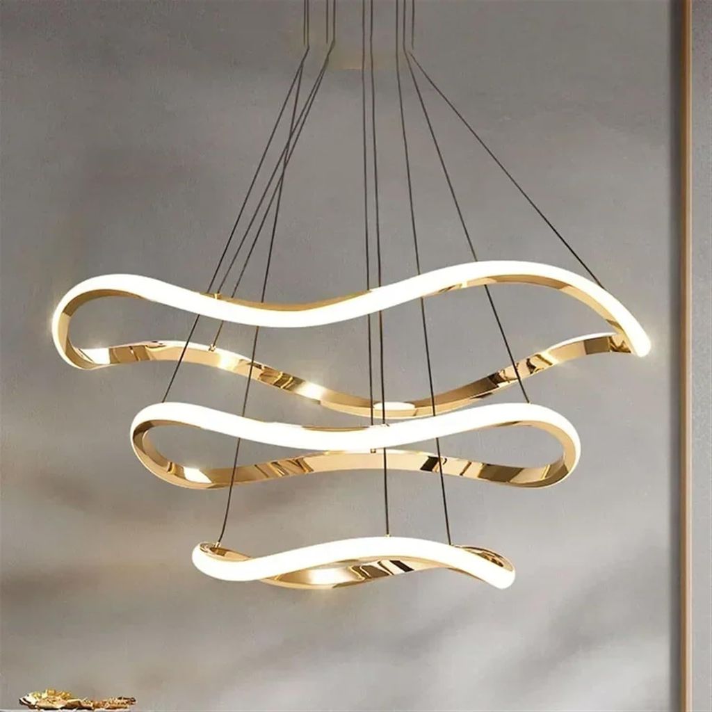 Swanart Modern LED Hanging Light – Wave Design Pendant Light with Gold ...